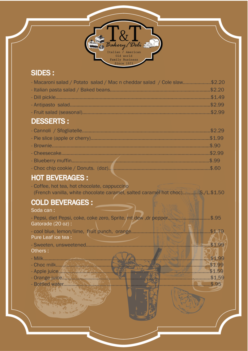 Menu - T&T Bakery & Deli